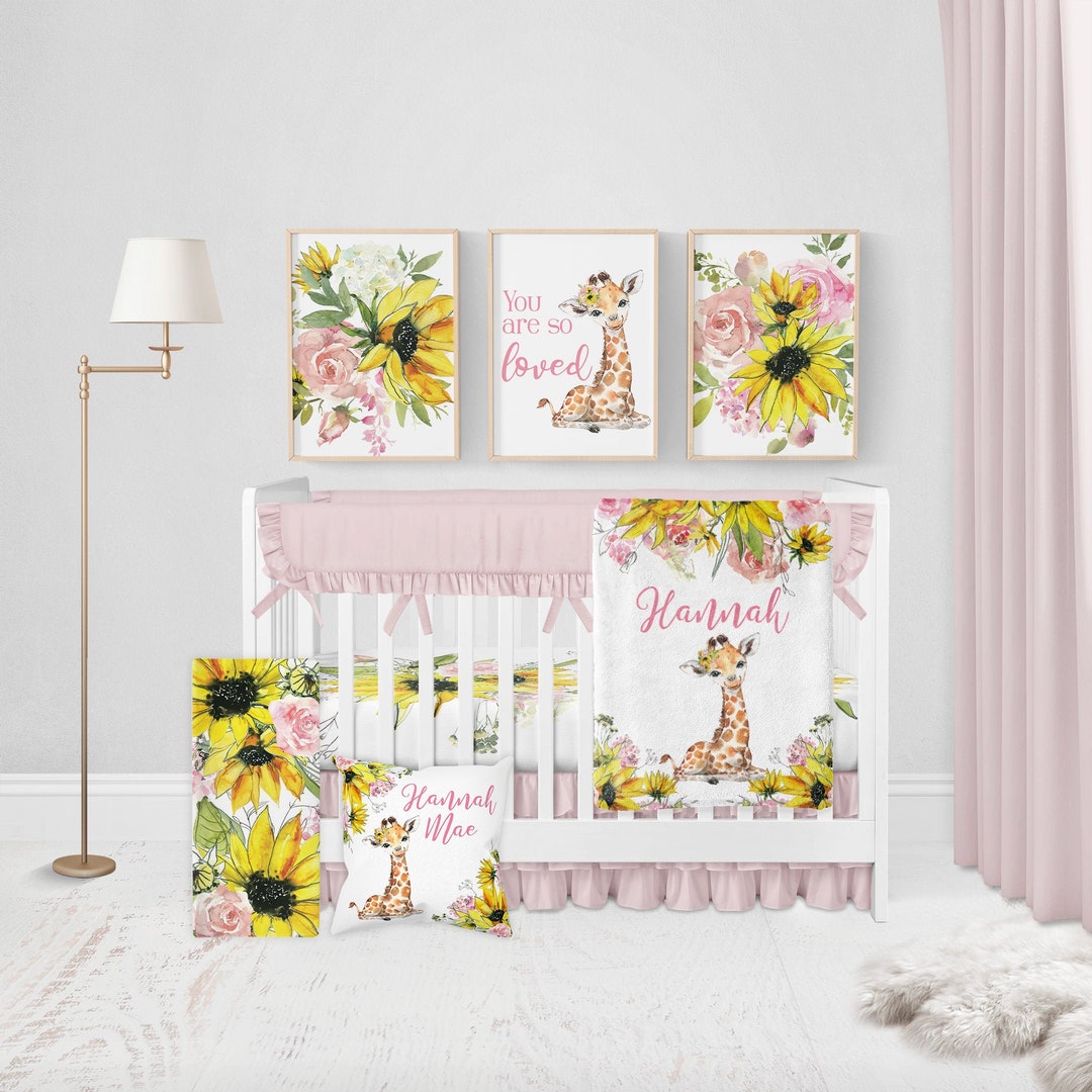 Giraffe Crib Bedding Set, Sunflower Crib Bedding, Floral Crib Bedding ...