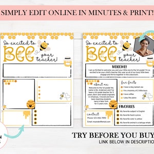 Meet the Teacher Template, Editable Teacher Printable, Bee Classroom ...