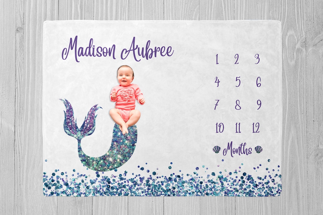 Mermaid Milestone Blanket, Baby Girl Milestone Blanket, Baby Shower ...