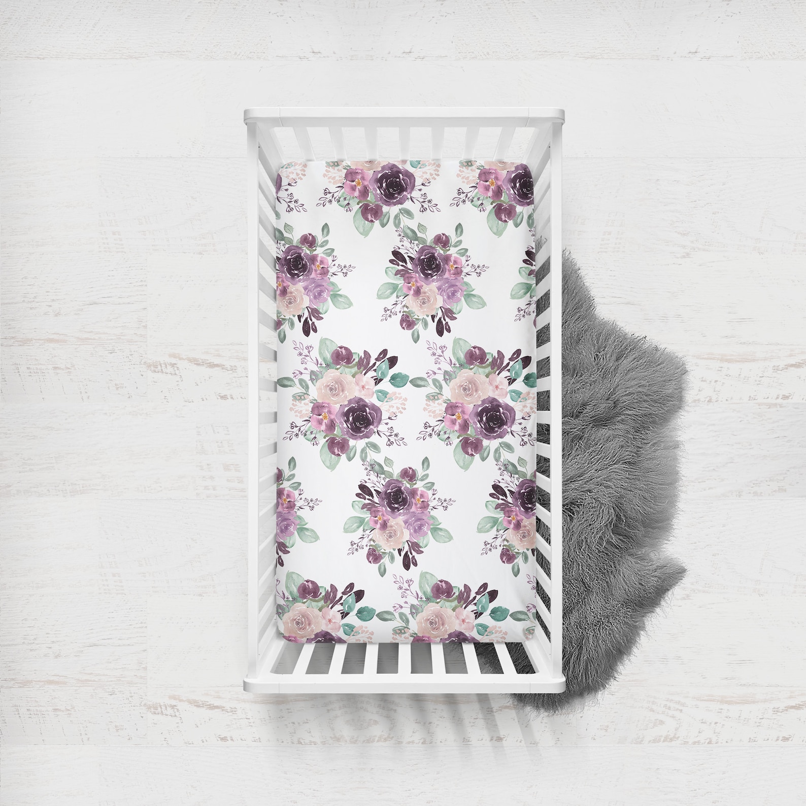 Purple Floral Crib Sheet, Floral Girl Crib Bedding, Floral Nursery ...
