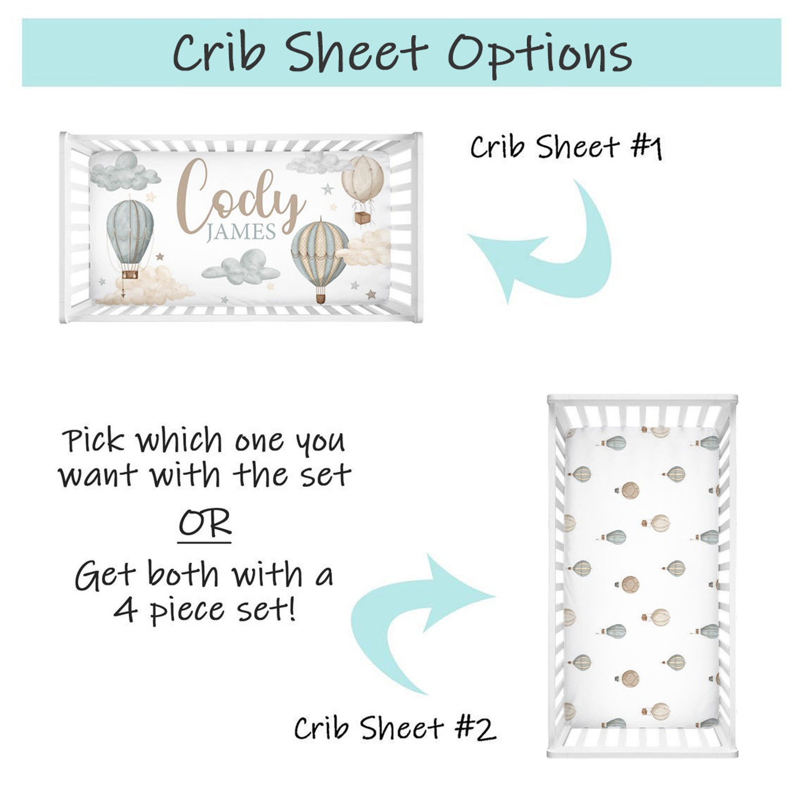 Hot Air Balloon Crib Bedding Set Boy, Baby Boy Bedding, Hot Air Balloon ...