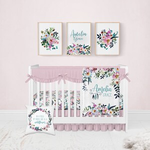Boho Nursery Bedding, Floral Crib Bedding Set, Baby Girl Crib Bedding ...