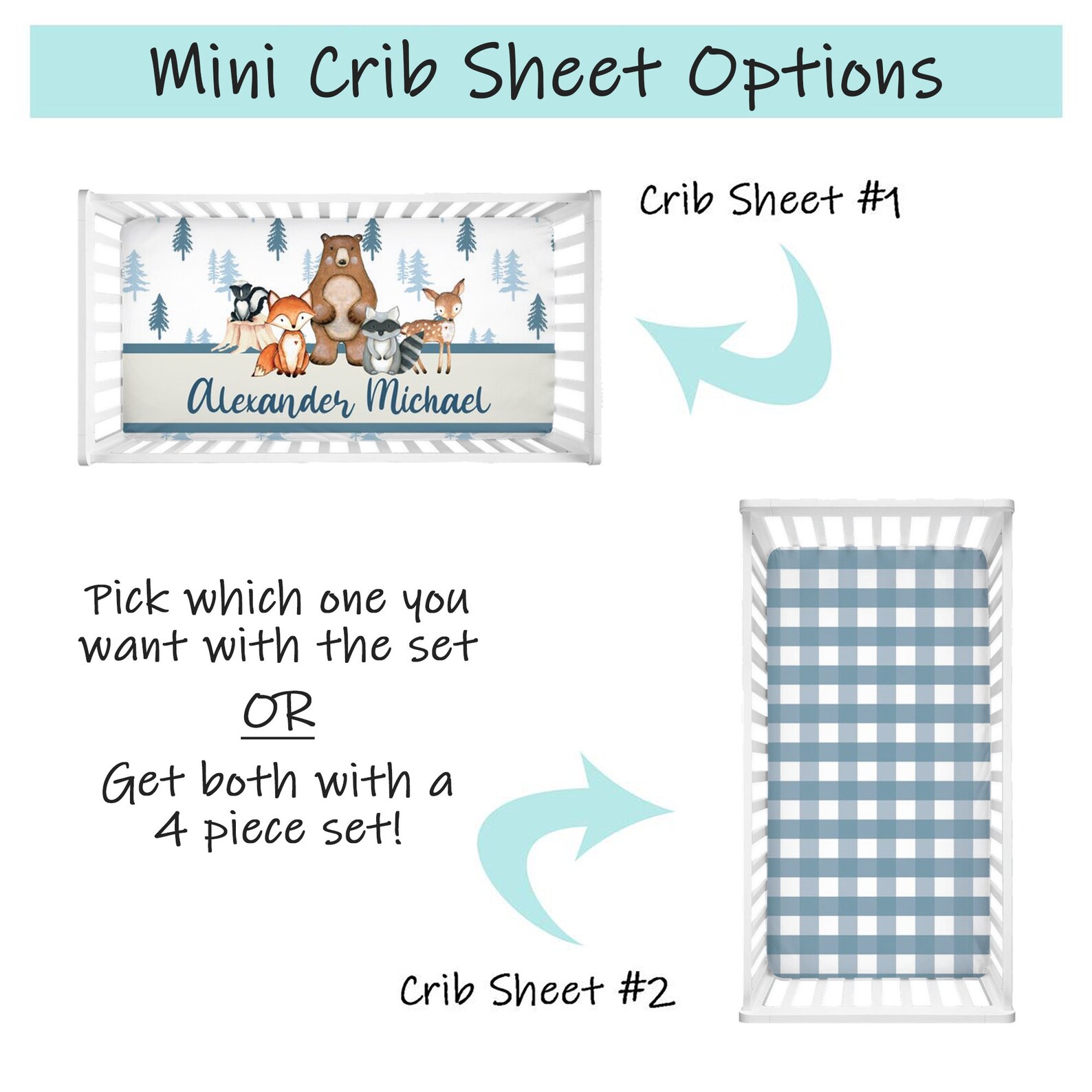 MINI Crib Bedding Set Woodland Crib Bedding Set Baby Boy - Etsy