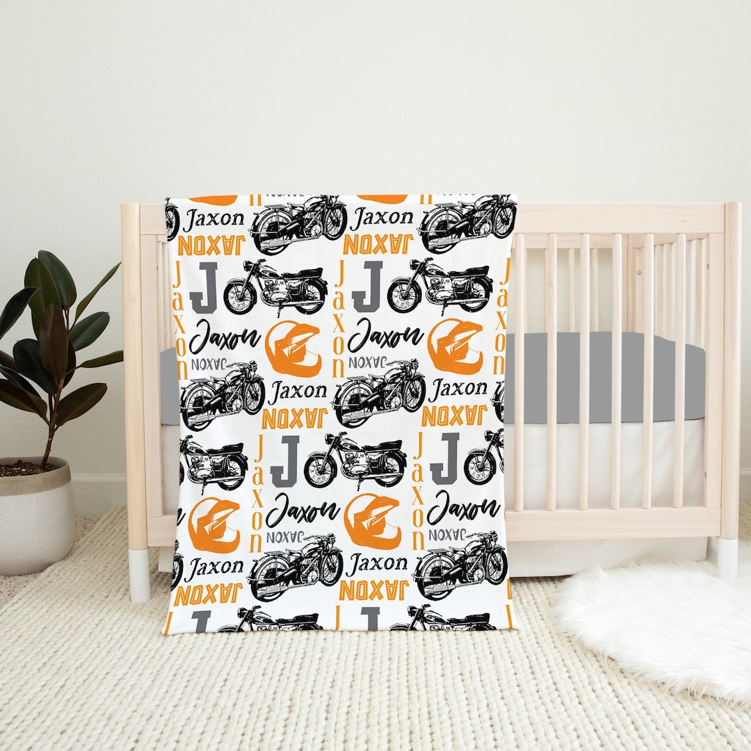 Personalized Motorcycle Blanket, Baby Name Blanket, Baby Boy Blanket ...