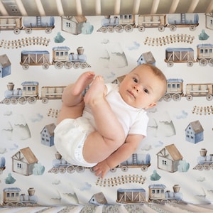 Train Crib Sheet, Train Nursery Bedding, Crib Sheets Boy, Baby Boy Crib ...