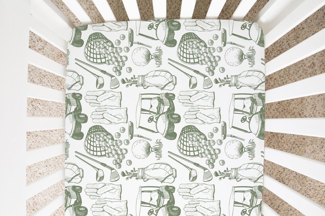 Golf Crib Sheets Boy, Mini Crib Sheet, Sage Green Baby Boy Bedding ...