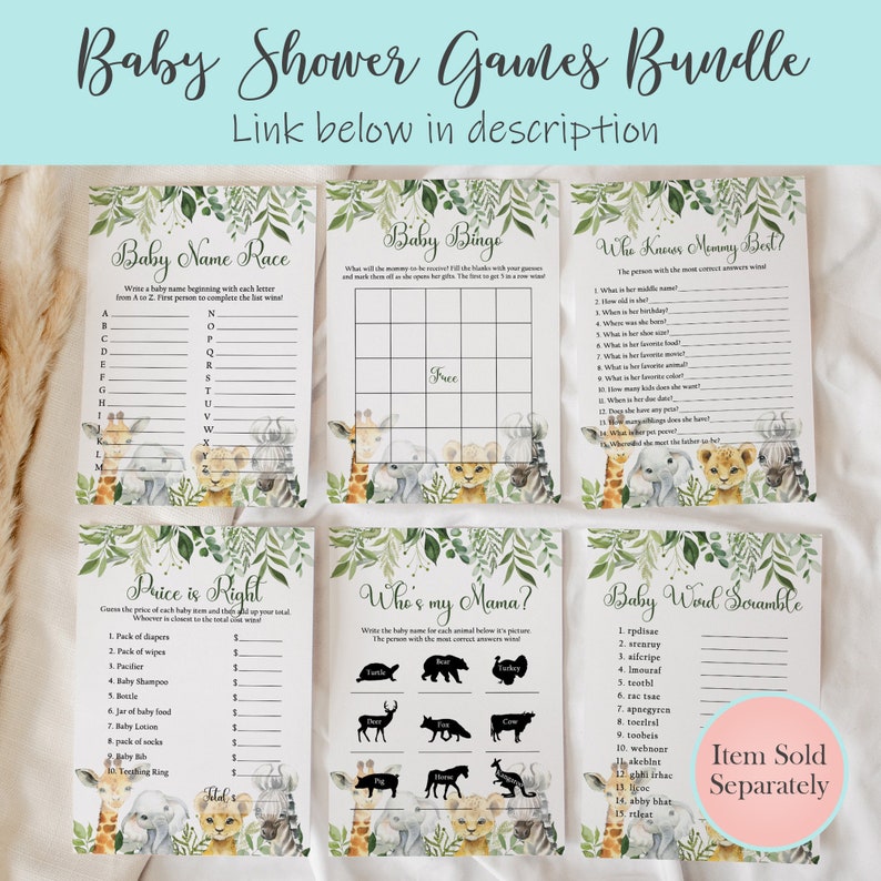 Safari Baby Shower Bingo Game, Printable Baby Shower Bingo Cards ...