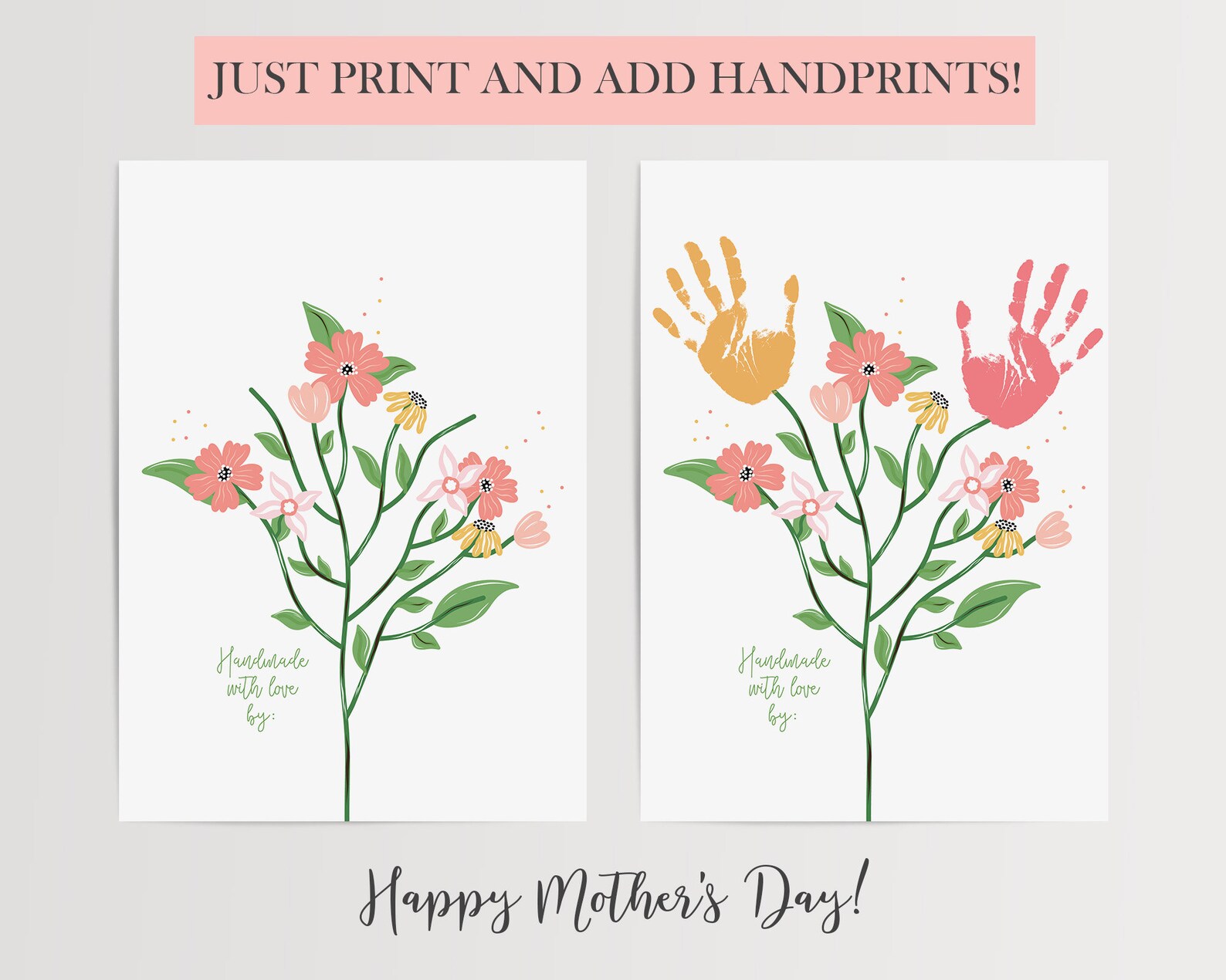 Mother's Day Flower Handprint Art Printable, Mothers Day Handprint Art ...