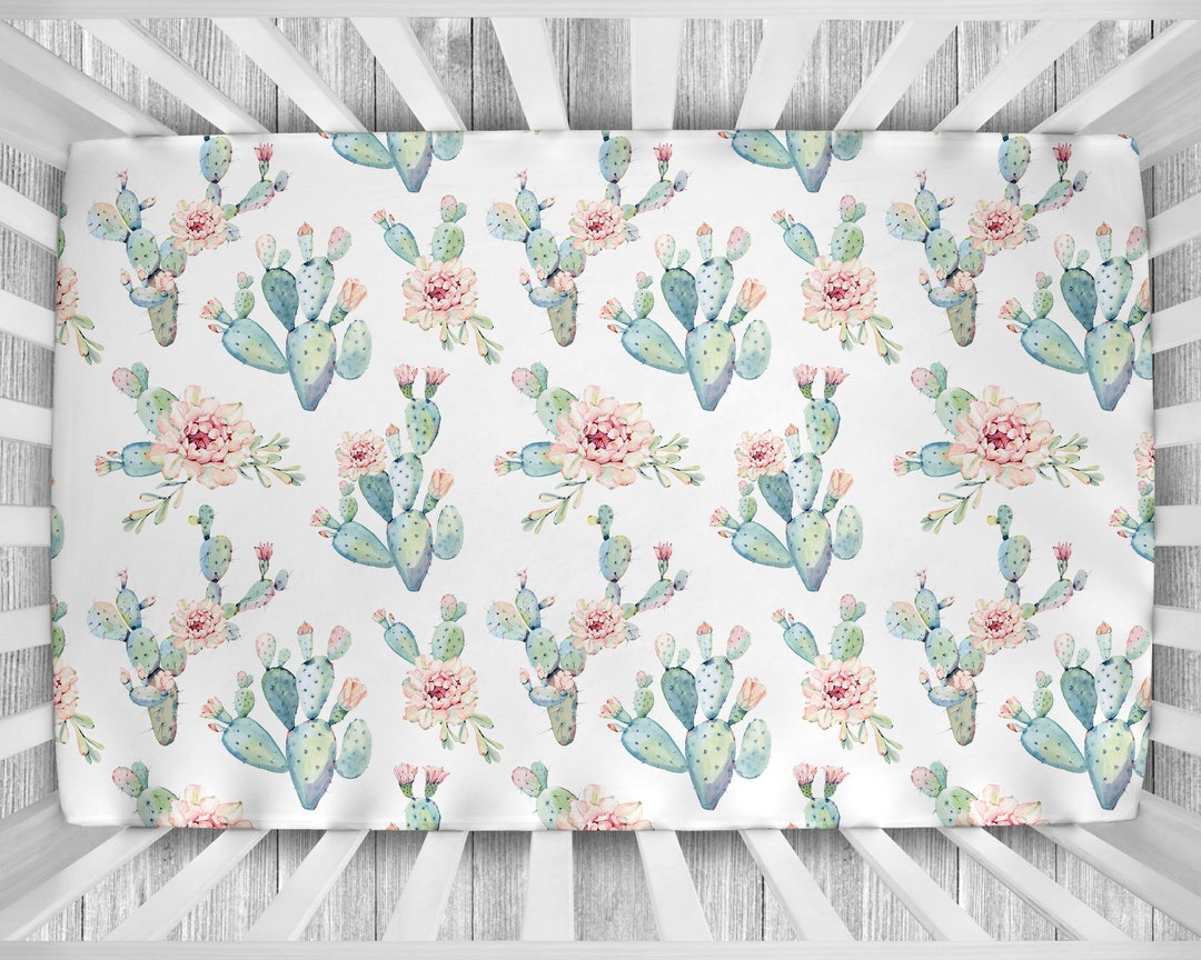 Watercolor Cactus Crib Sheet, Crib Sheets Girl, Succulent Crib Sheet ...