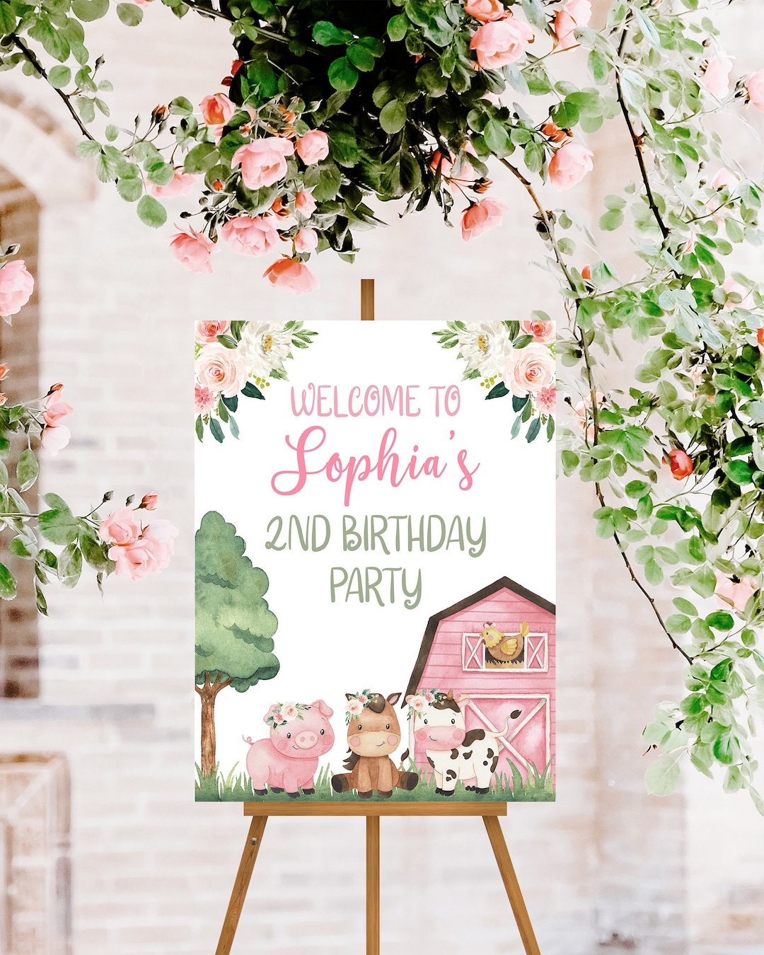 Girl Farm Birthday Welcome Sign, Floral Farm Birthday Decorations, Girl ...