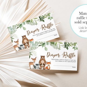 Woodland Diaper Raffle Sign, Greenery Woodland Baby Shower Sign Boy ...
