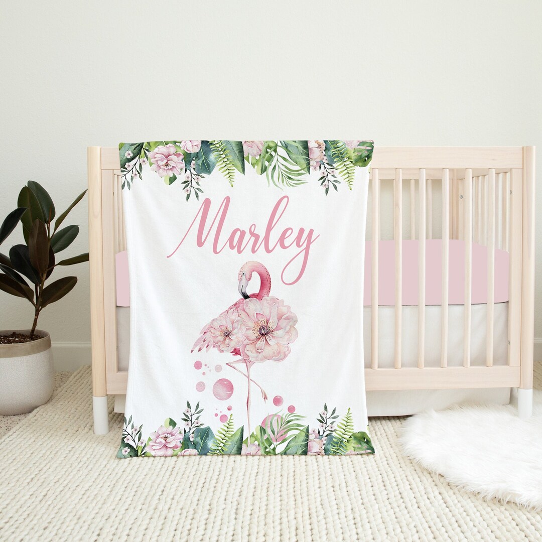 Personalized Flamingo Baby Blanket, Baby Girl Blanket, Baby Name ...