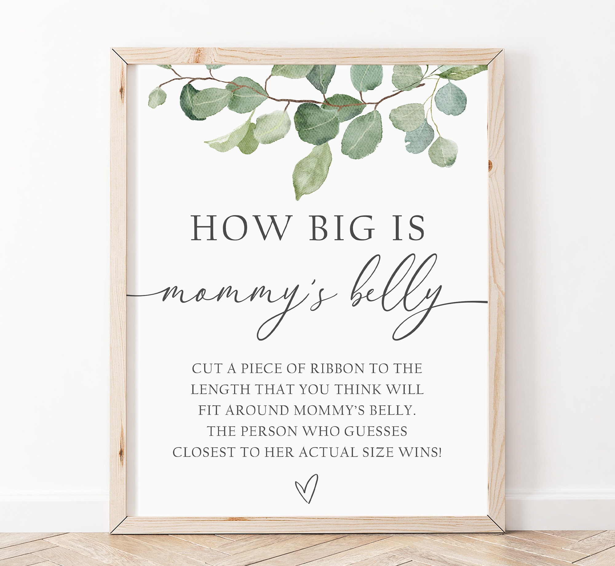 Guess How Big Mommy's Belly is Game Sign, Printable Greenery Baby ...