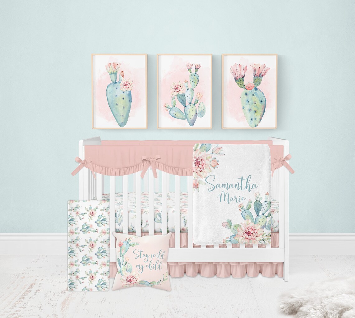 Watercolor Cactus Crib Sheet, Crib Sheets Girl, Succulent Crib Sheet ...