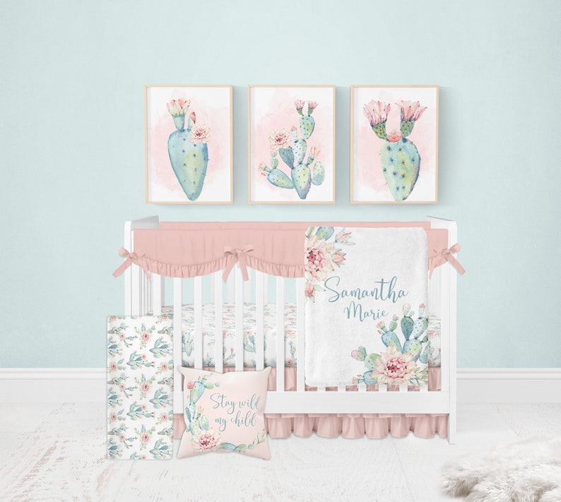 Watercolor Cactus Crib Sheet, Crib Sheets Girl, Succulent Crib Sheet ...