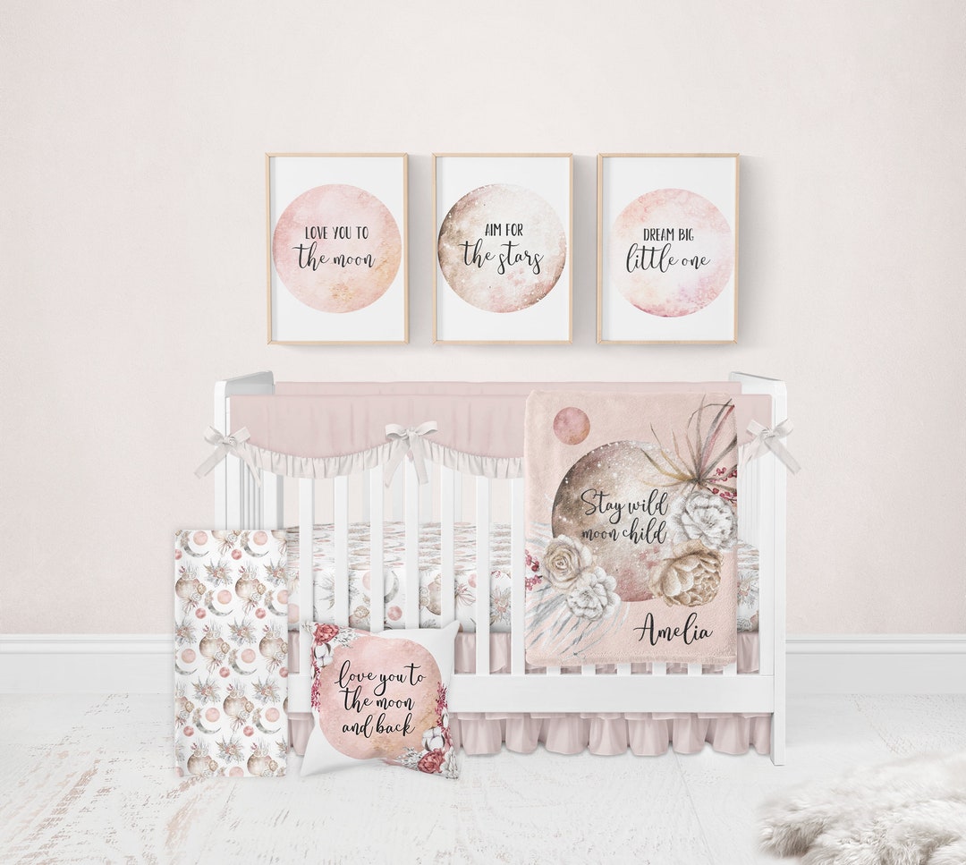Moon Crib Bedding Set, Love You to the Moon and Back, Girl Nursery ...