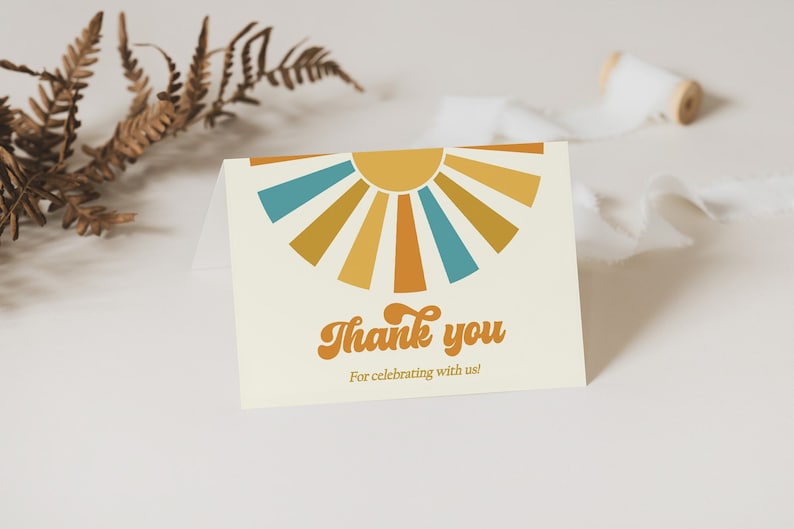 Editable Boho Sun Thank You Card Template, Here Comes the Son Baby ...