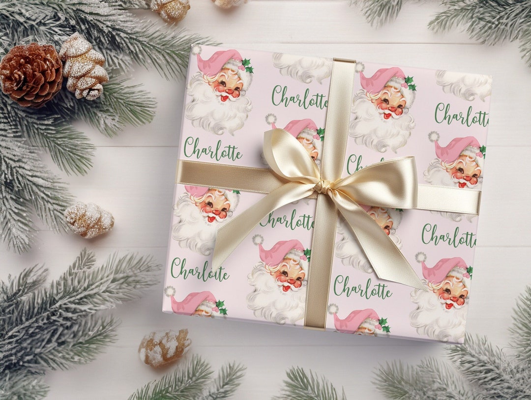 Pink Santa Personalized Christmas Wrapping Paper, Custom Wrapping Paper ...