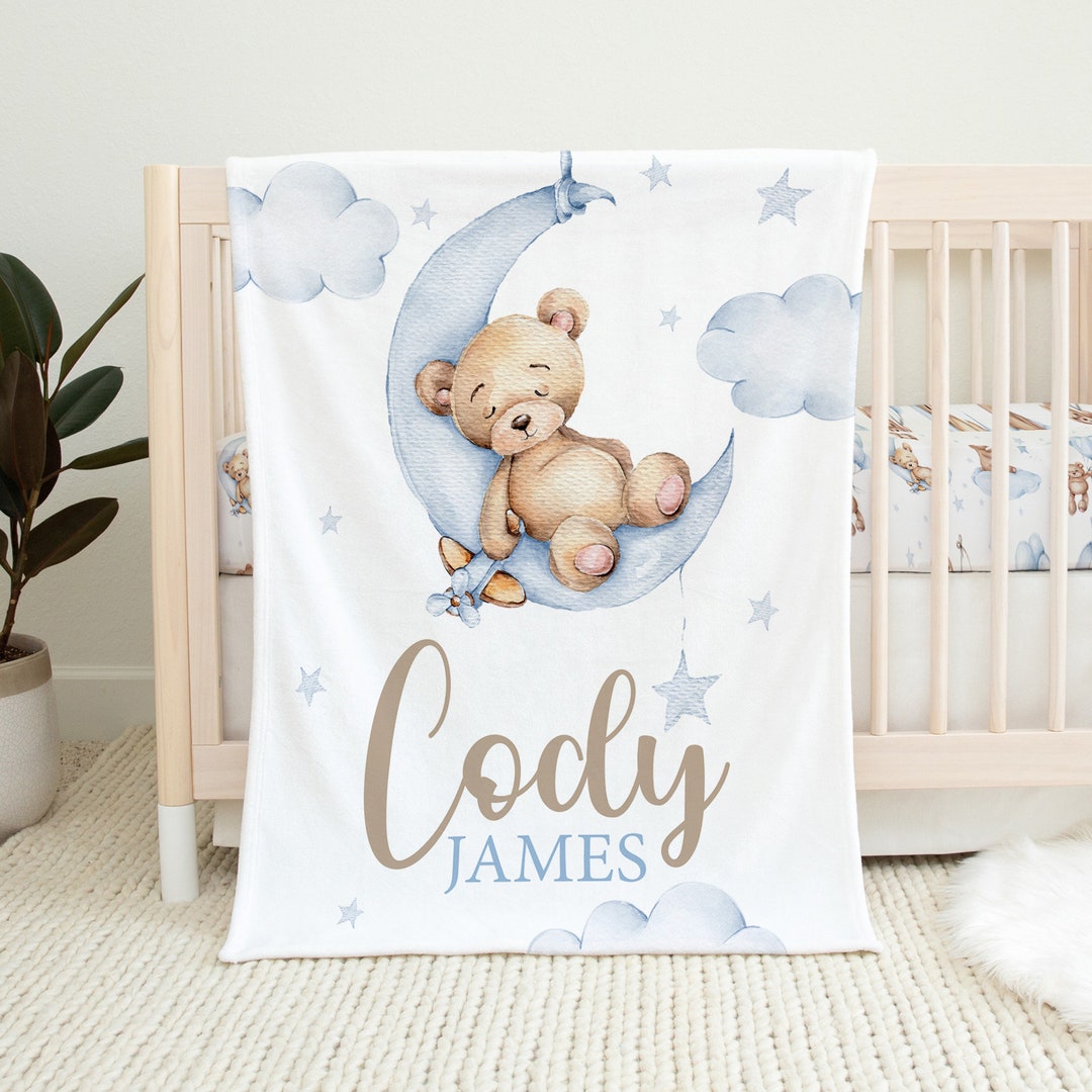 Personalized Teddy Bear Baby Blanket, Baby Boy Blanket, Teddy Bear ...