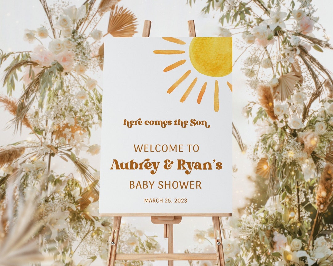 Sunshine Baby Shower Welcome Sign, Here Comes the Son Baby Shower ...