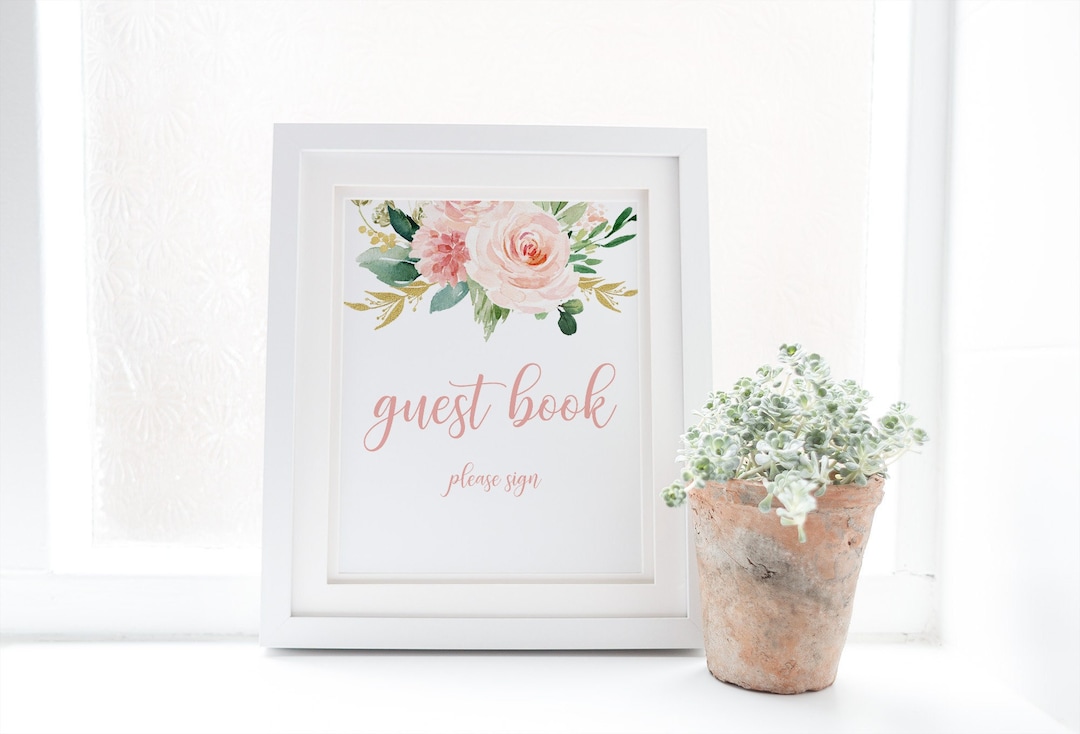 Girl Baby Shower Guest Book Sign, Blush Pink Floral Baby Shower Sign ...
