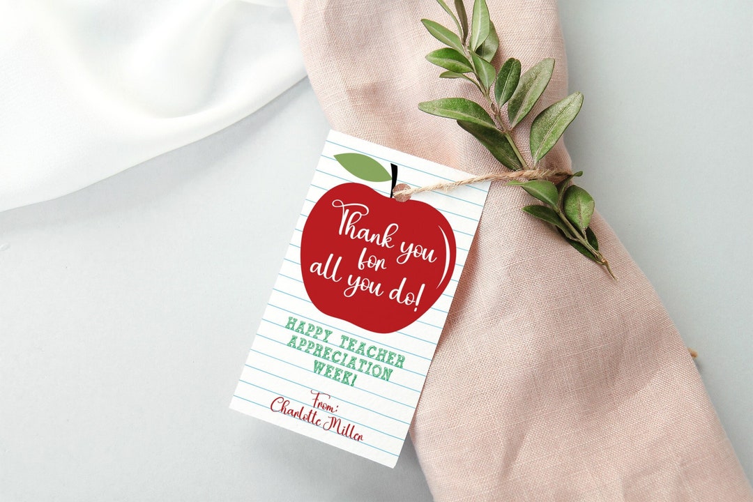 Apple Teacher Appreciation Tags, Thank You Gift Tags Printable ...