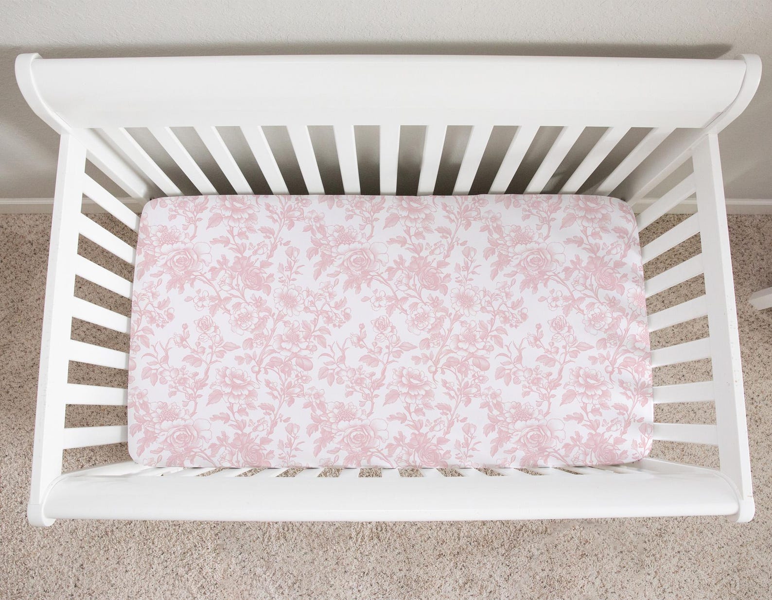 Pink Toile Crib Sheet, Toile De Jouy, Baby Girl Bedding, Pink Floral ...