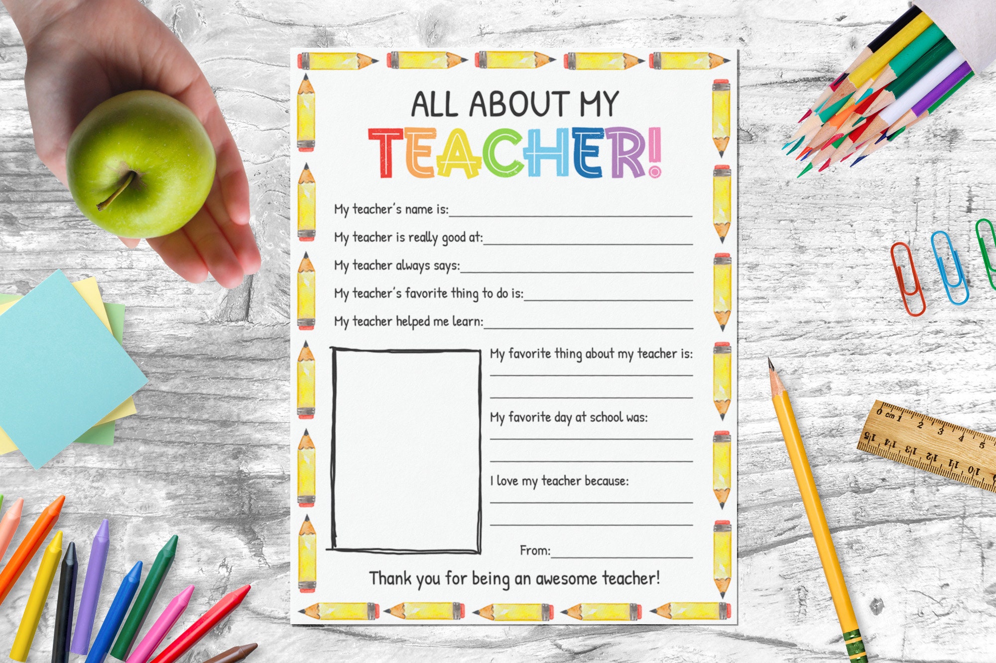 All About My Teacher, Teacher Appreciation Week Printable, Teacher ...