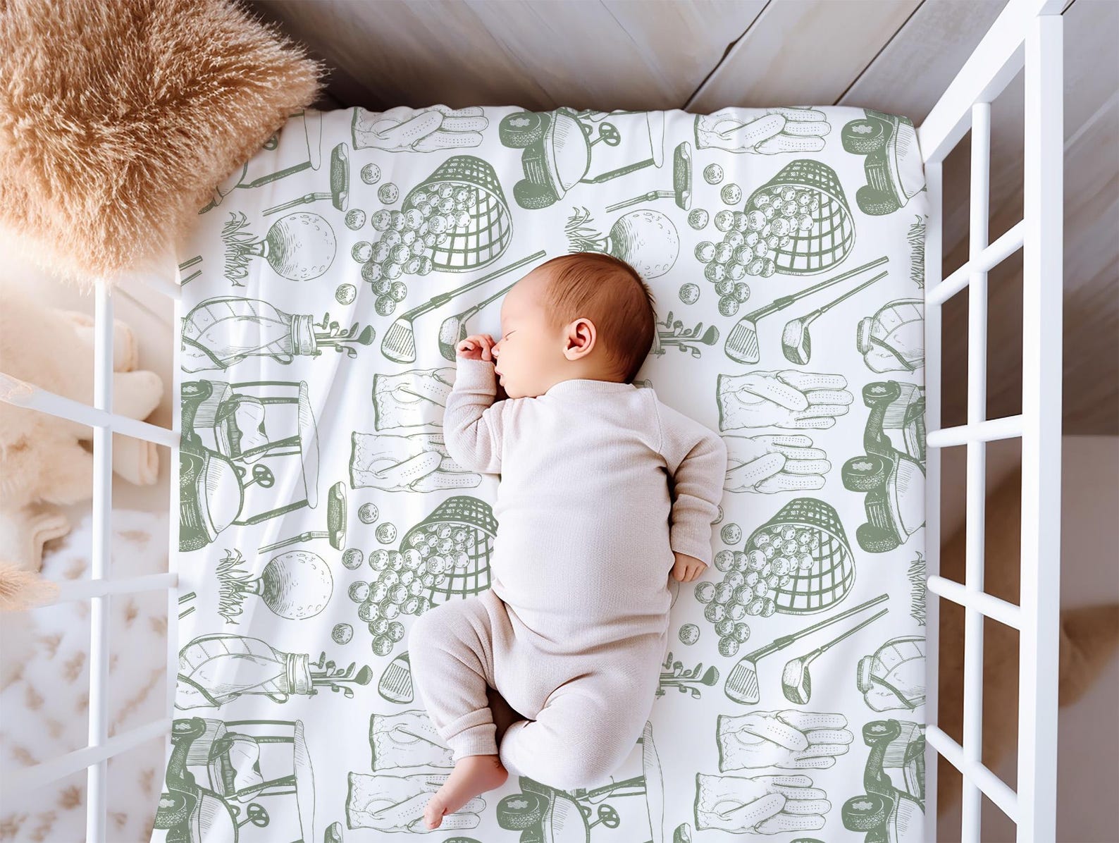 Golf Crib Sheets Boy, Mini Crib Sheet, Sage Green Baby Boy Bedding ...