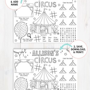 Editable Circus Coloring Placemat, Personalized Circus Party Table ...