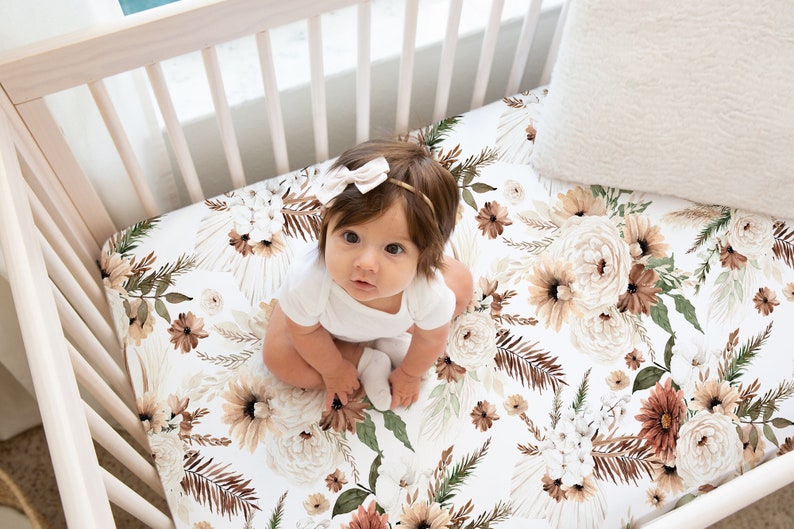 Boho Crib Bedding Set Baby Girl Crib Bedding Set Boho Floral - Etsy