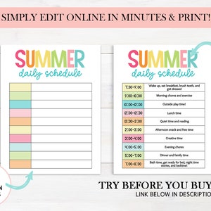 Editable Kids Daily Schedule Template, Summer Daily Checklist for Kids ...