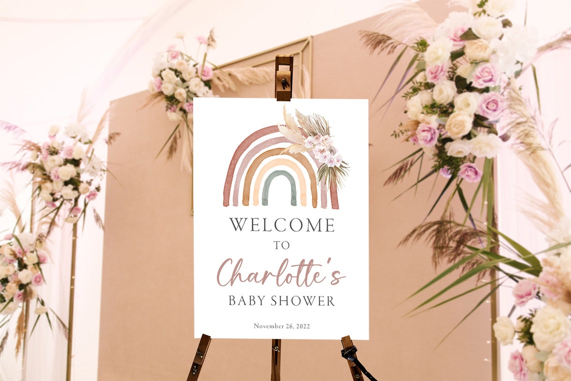 Boho Baby Shower Welcome Sign Rainbow Baby Shower Sign Girl - Etsy