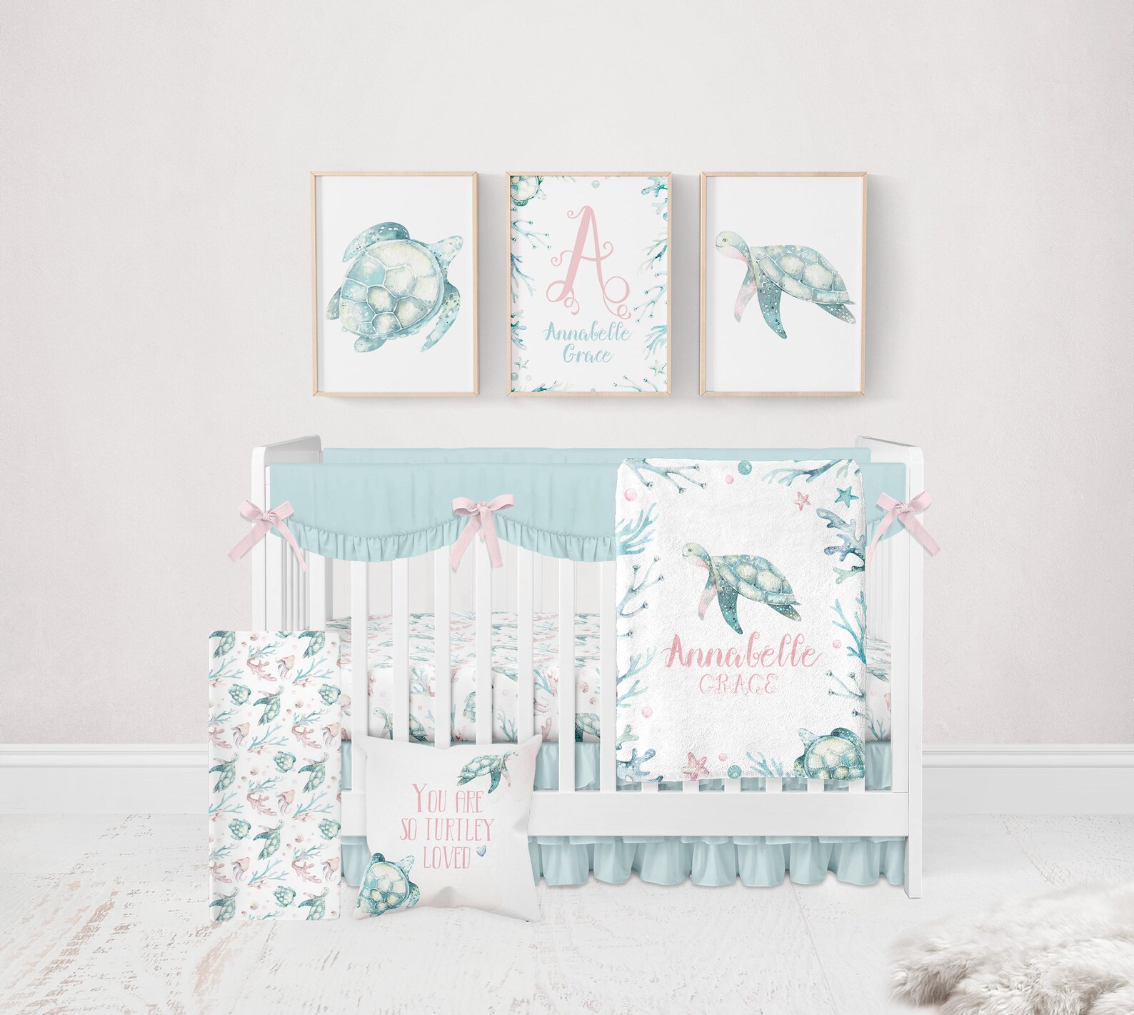 Sea Turtle Nursery Prints, Personalized Nursery Wall Art, Set of 3 ...