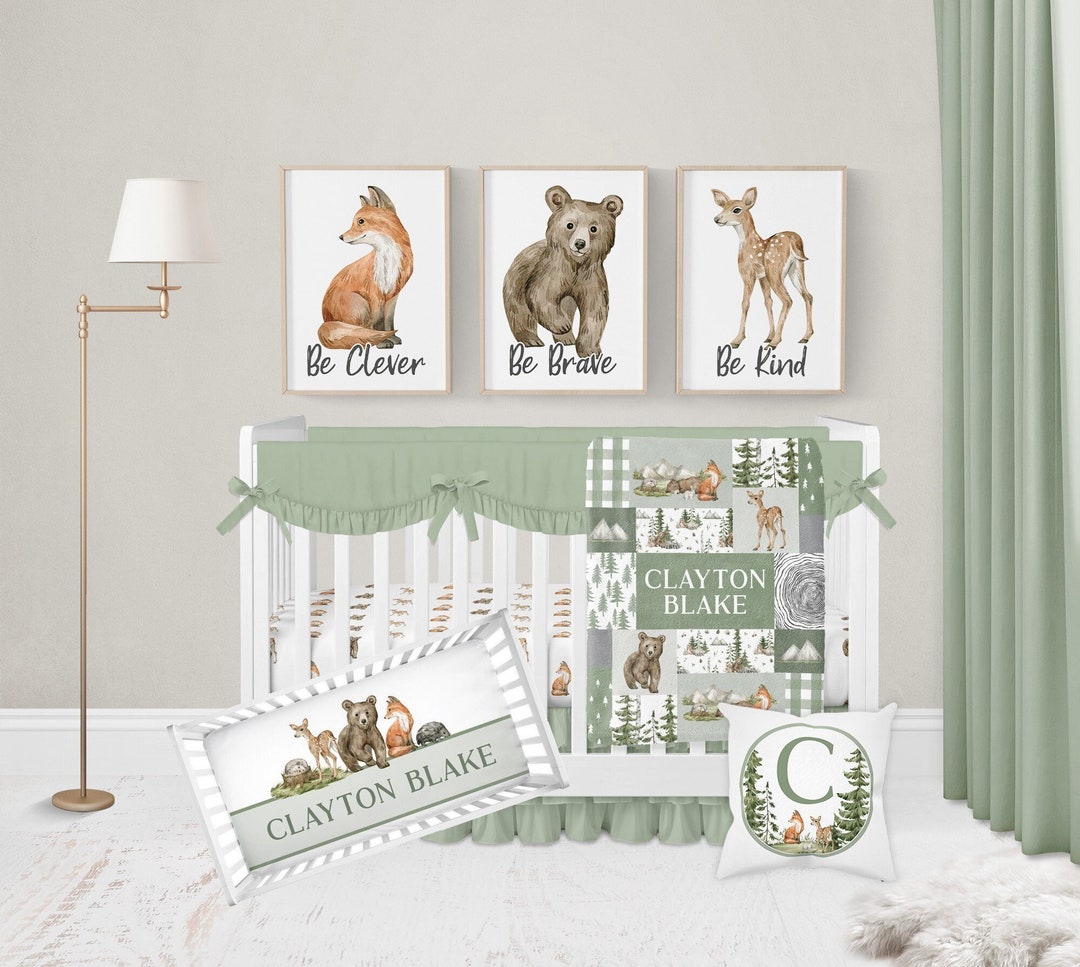 Woodland Crib Bedding Set, Sage Green Nursery Bedding, Baby Boy Crib ...