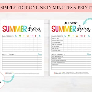 Editable Chore Chart for Kids, Summer Chore Chart, Kids Chores Chart ...