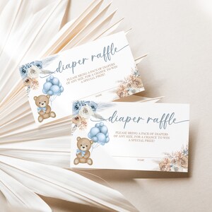 Boy Teddy Bear Diaper Raffle Card, We Can Bearly Wait Baby Shower ...