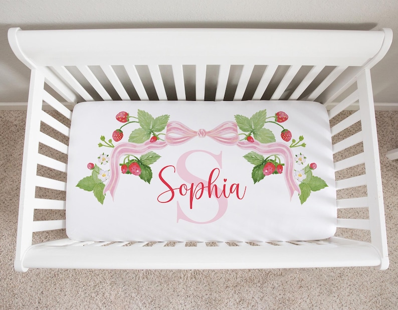 Strawberry Crib Bedding Set Girl, Baby Girl Crib Bedding, Bow Baby ...