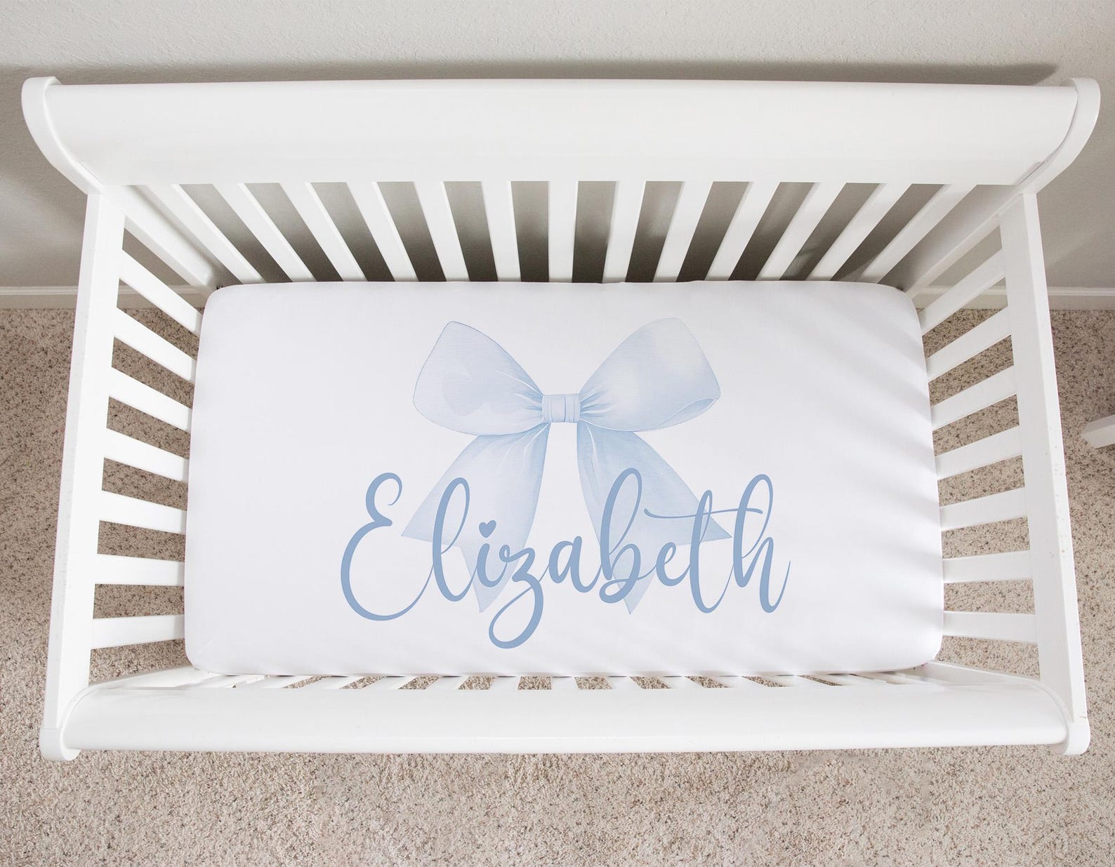 Baby Girl Crib Bedding Set, Blue Bow Crib Bedding Set Girl, Bow Baby ...