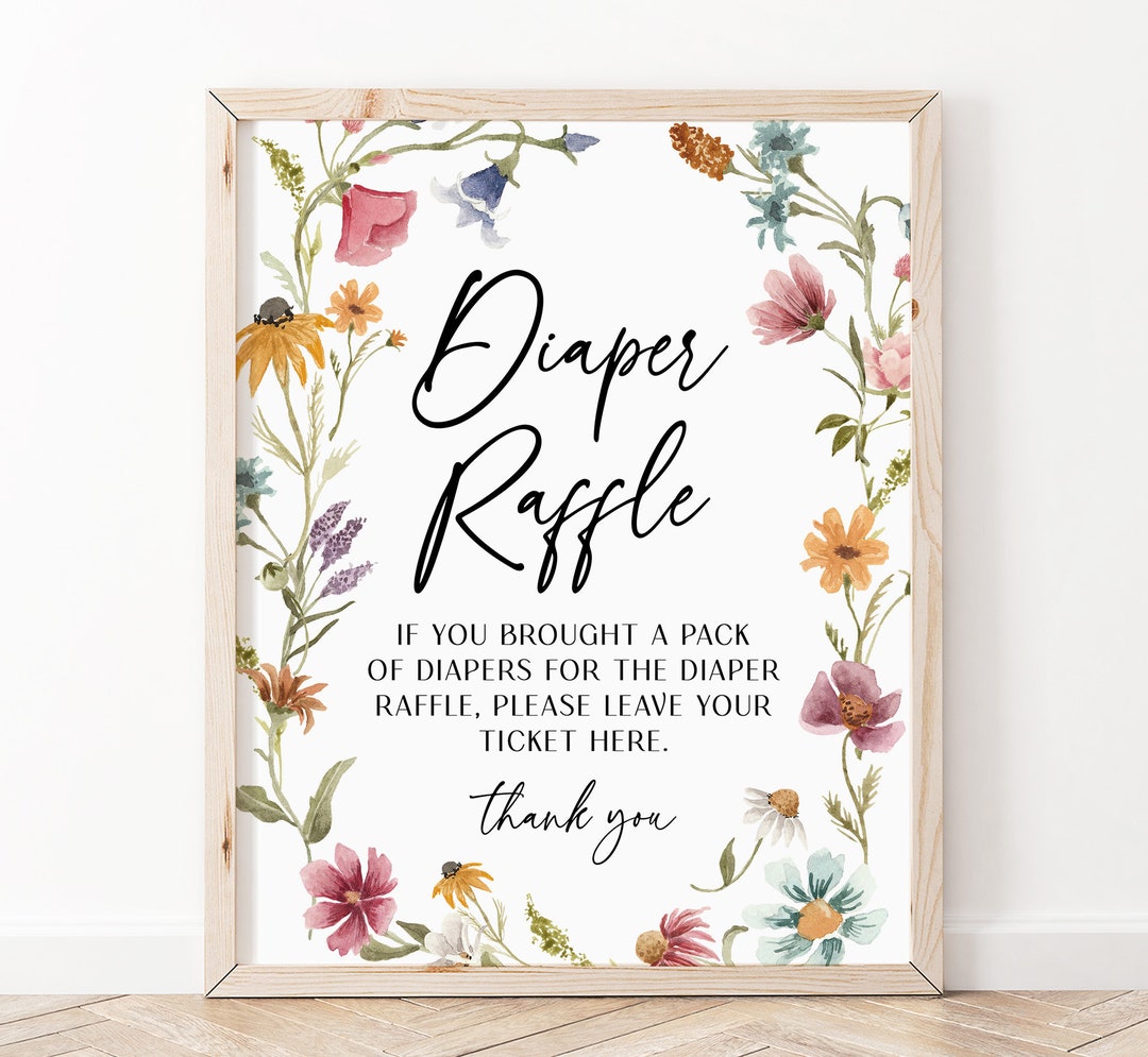 Diaper Raffle Sign, Baby in Bloom Baby Shower Sign, Wildflower Baby ...
