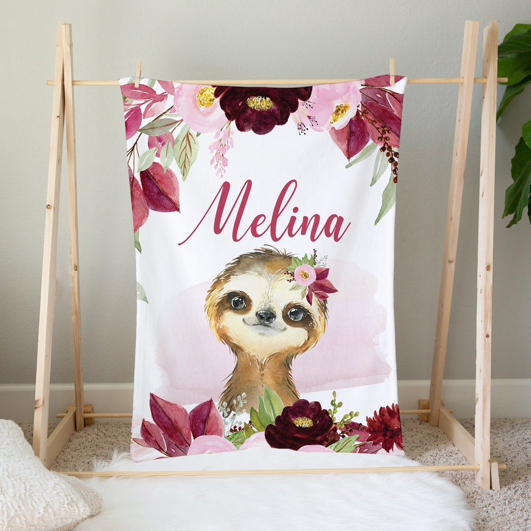 Sloth Personalized Blanket, Sloth Baby Blanket, Baby Girl Blanket Sloth ...