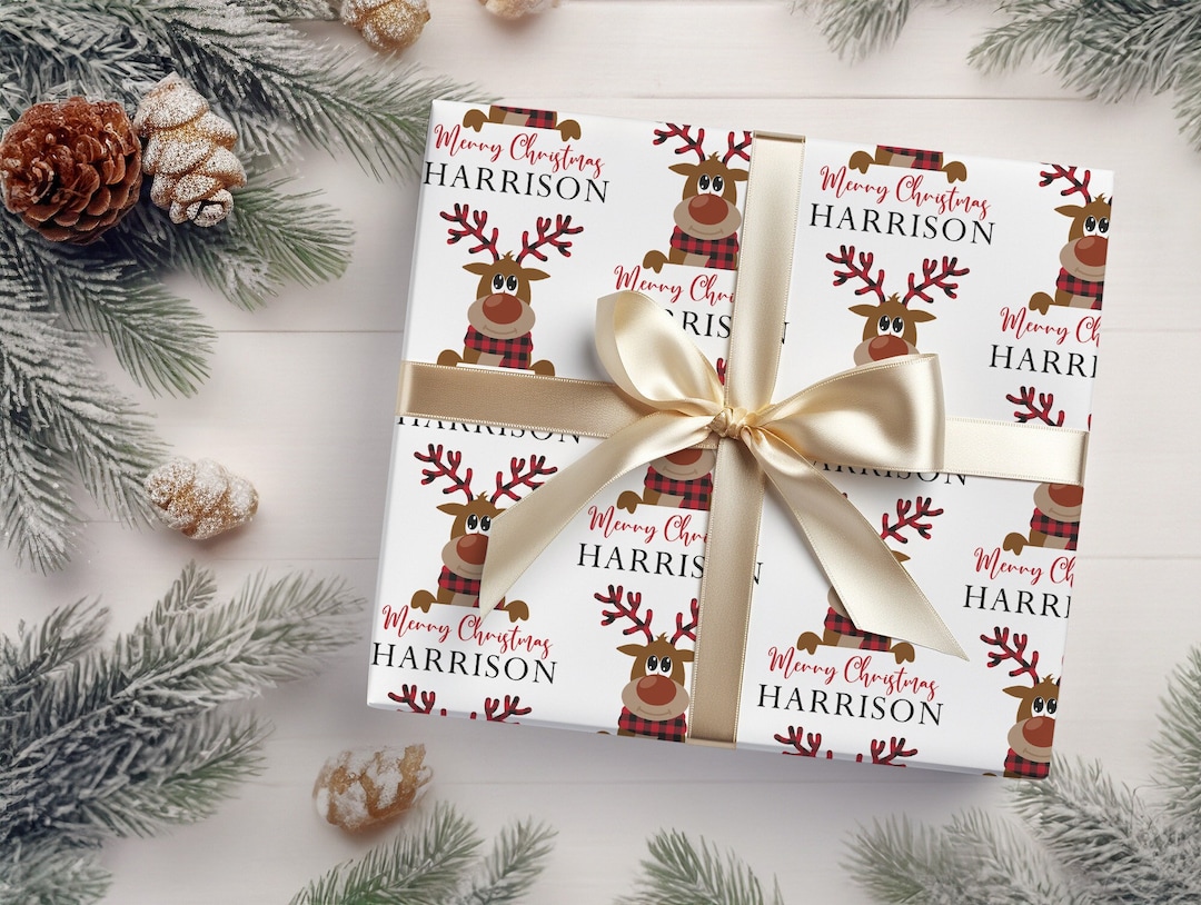 Personalized Christmas Wrapping Paper, Reindeer Wrapping Paper Name, Custom Gift Wrapping Paper ...