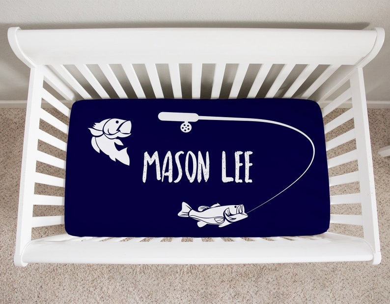 Fishing Crib Sheet, Personalized Crib Sheet, Fish Crib Sheet, Fishing ...