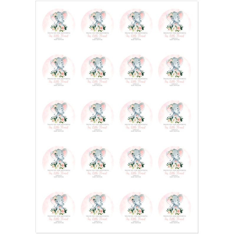 Elephant Baby Shower Favor Labels Floral Elephant Stickers - Etsy