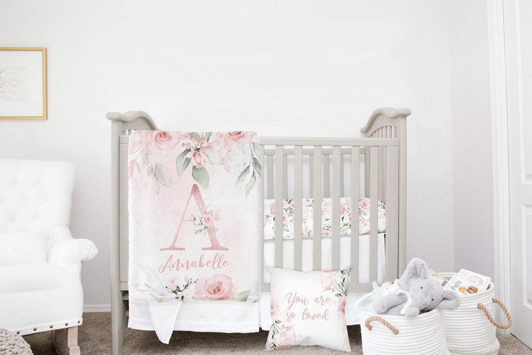 MINI Crib Set, Pink Floral Mini Crib Bedding, Girl Crib Bedding, Floral ...