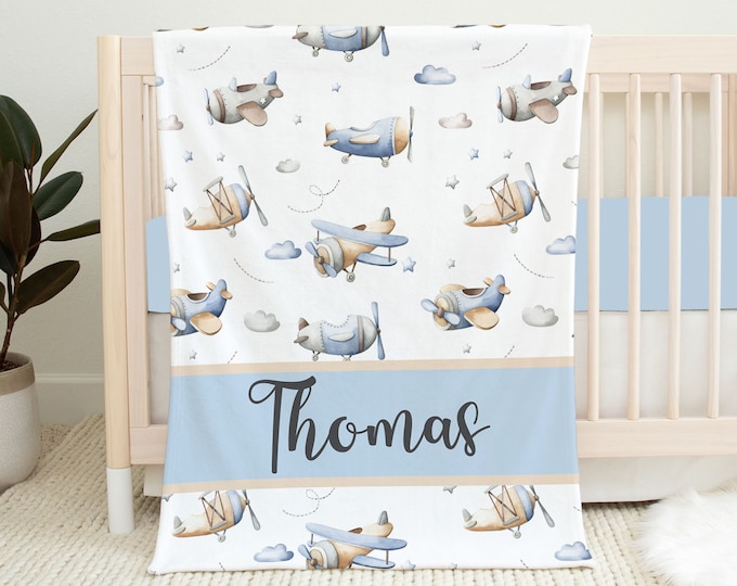AIRPLANE CRIB Bedding Set, Baby Boy Crib Bedding, Airplane Nursery ...