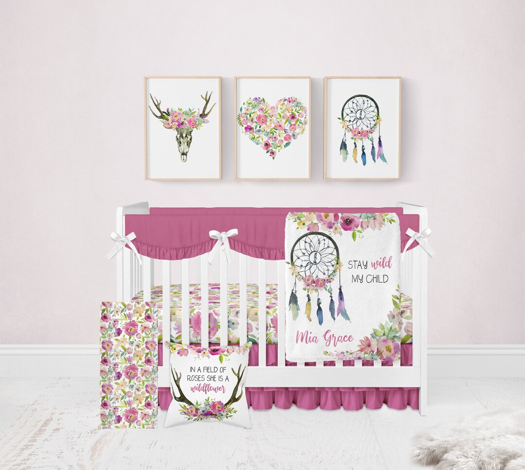 Boho Nursery Bedding, Baby Girl Crib Bedding, Boho Crib Bedding Set ...