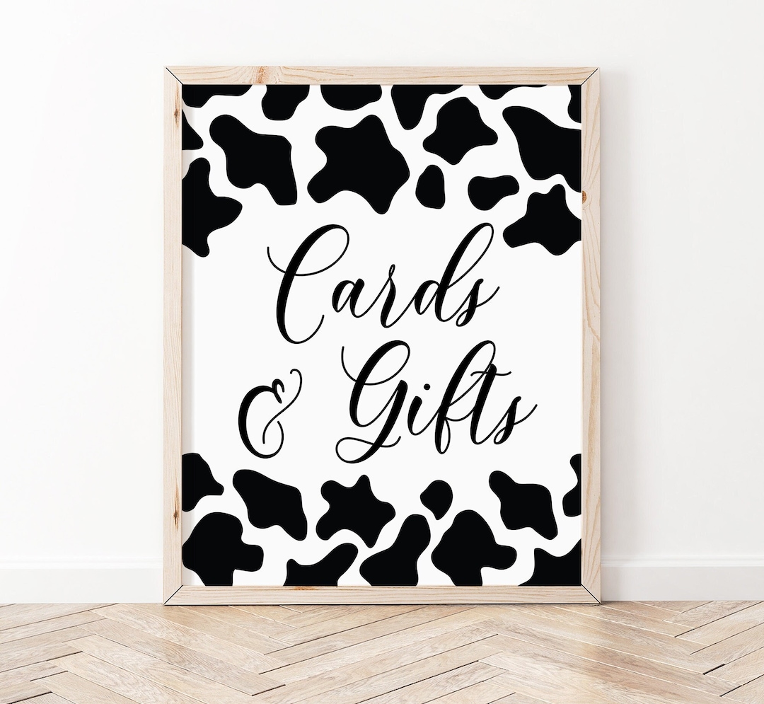 Cow Cards and Gifts Sign Printable, Cow Baby Shower Sign, Cow Print ...