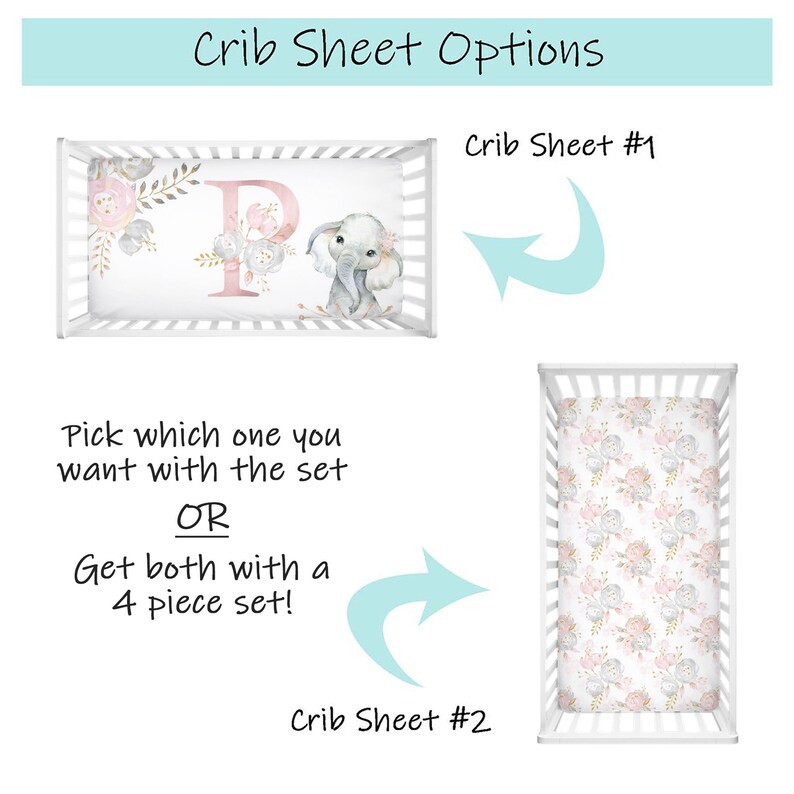 Elephant Baby Bedding Set, Pink Floral Crib Bedding, Girl Nursery ...