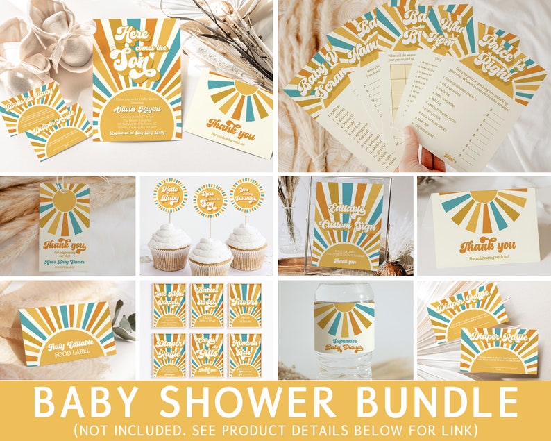 Sun Baby Shower Late Night Diapers Sign, Retro Here Comes the Son Baby ...
